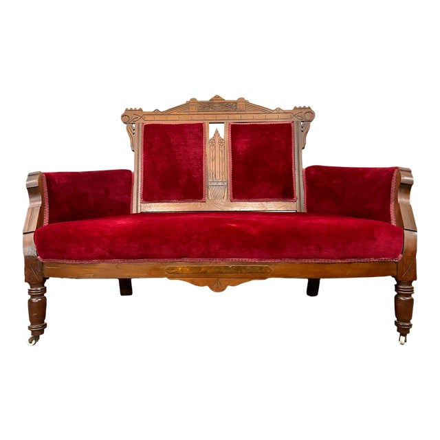 Antique 19th Century Victorian Eastlake Crushed Red Velvet Carved ...