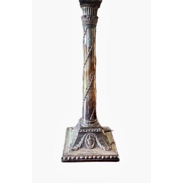 19th C. English Sheffield Silver Plate Candlestick Table Lamp | Chairish