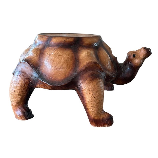 Vintage Leather Tortoise Foot Stool | Chairish