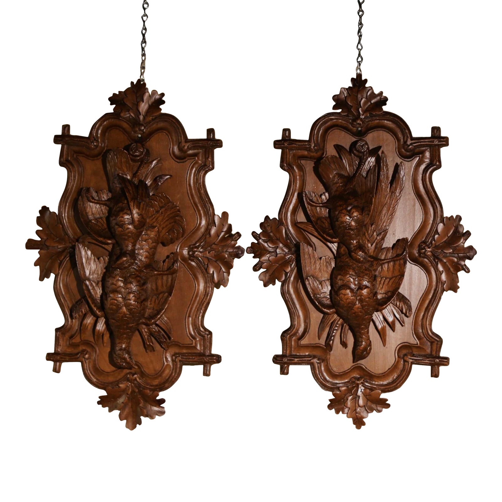 Pair of 19th Century Swiss Black Forest Carved Walnut Hunt Trophies ...