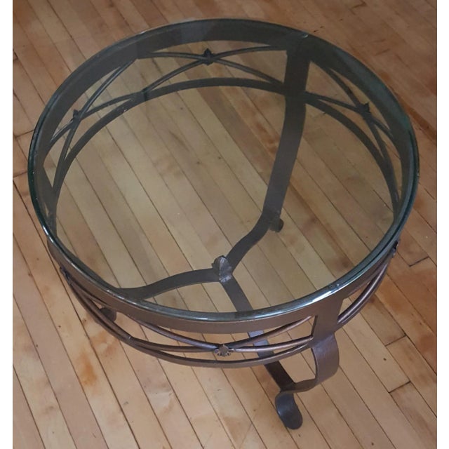 Modern Sherrill Furniture Glass and Wrought Iron Round Table | Chairish