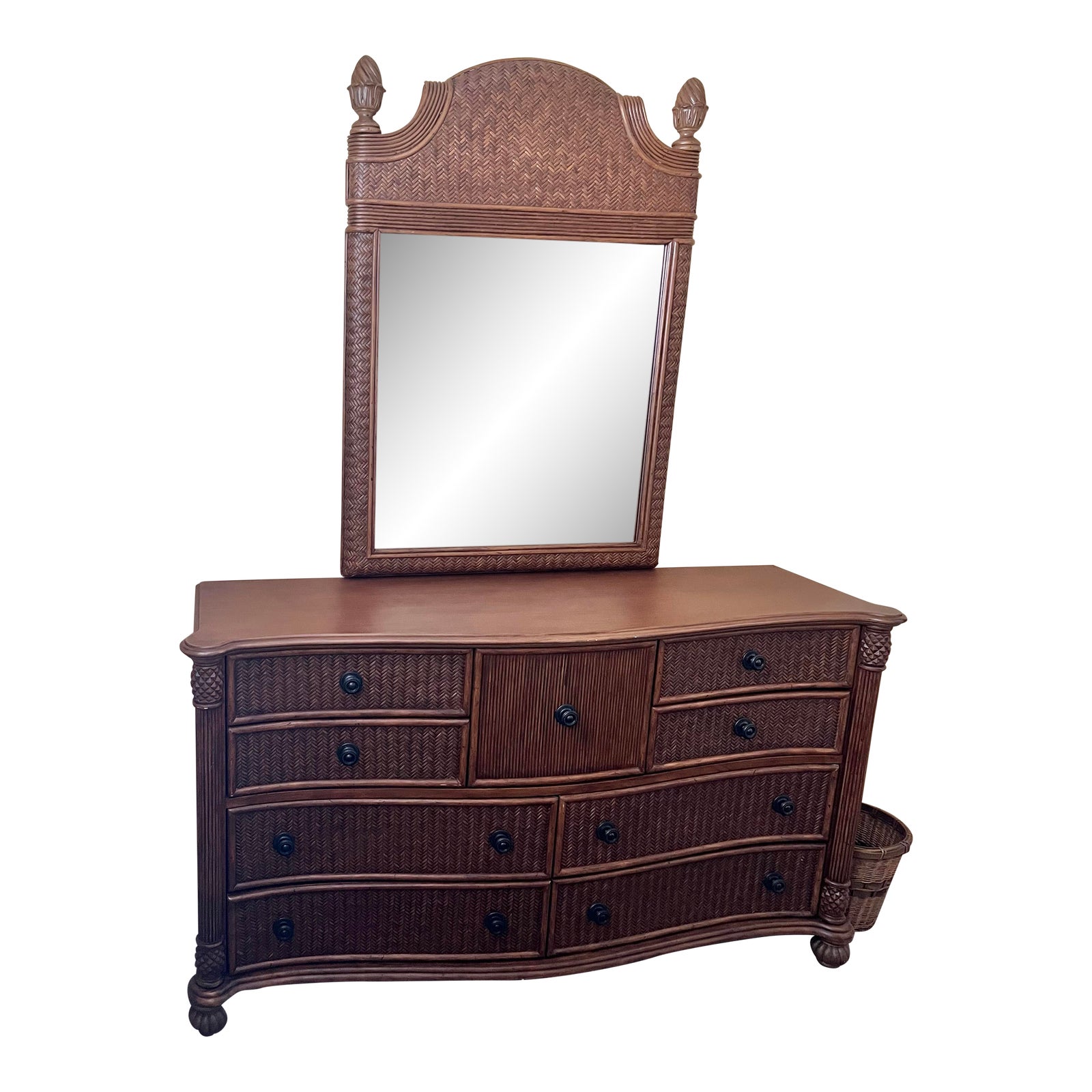 Tropical Style Rattan Dressers and Mirror | Chairish