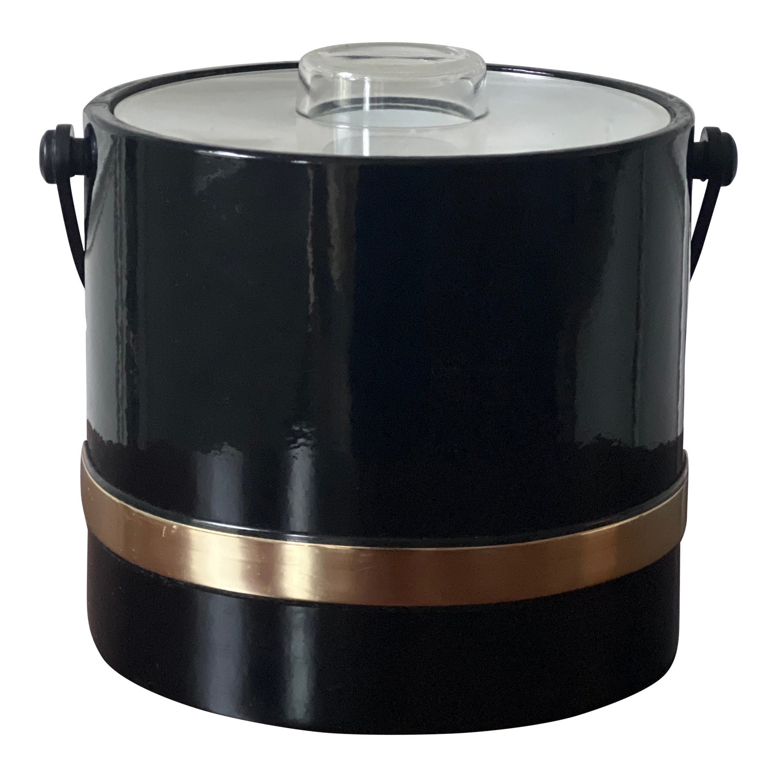 Vintage Black Ice Bucket With Gold Stripe by Shelton Ware | Chairish