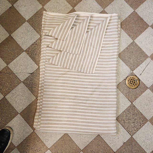 Striped Neutral Linen Fabric Textile, 5 Yards | Chairish