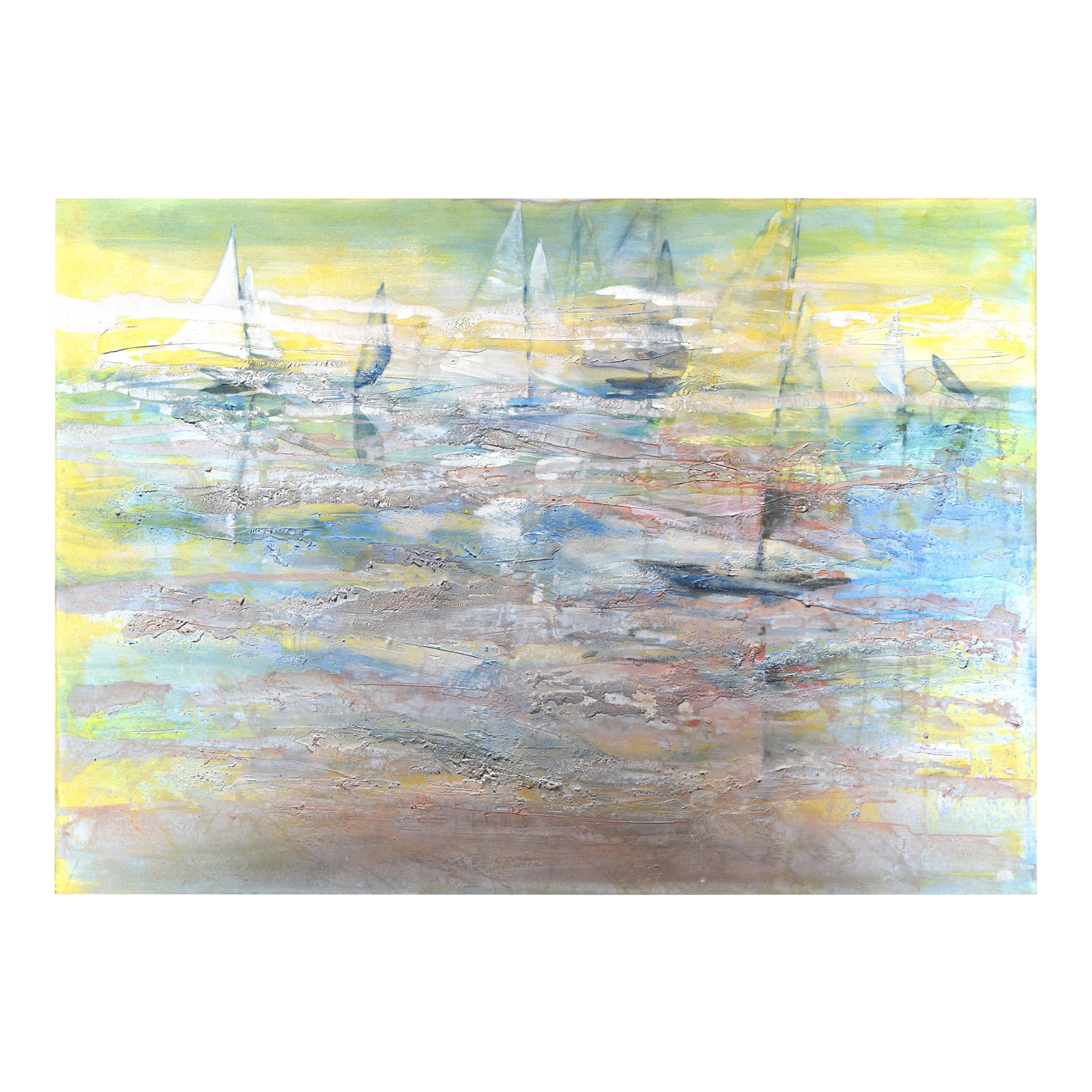 Large Vintage Expressionist Abstract Seascape Painting With Sailboats ...