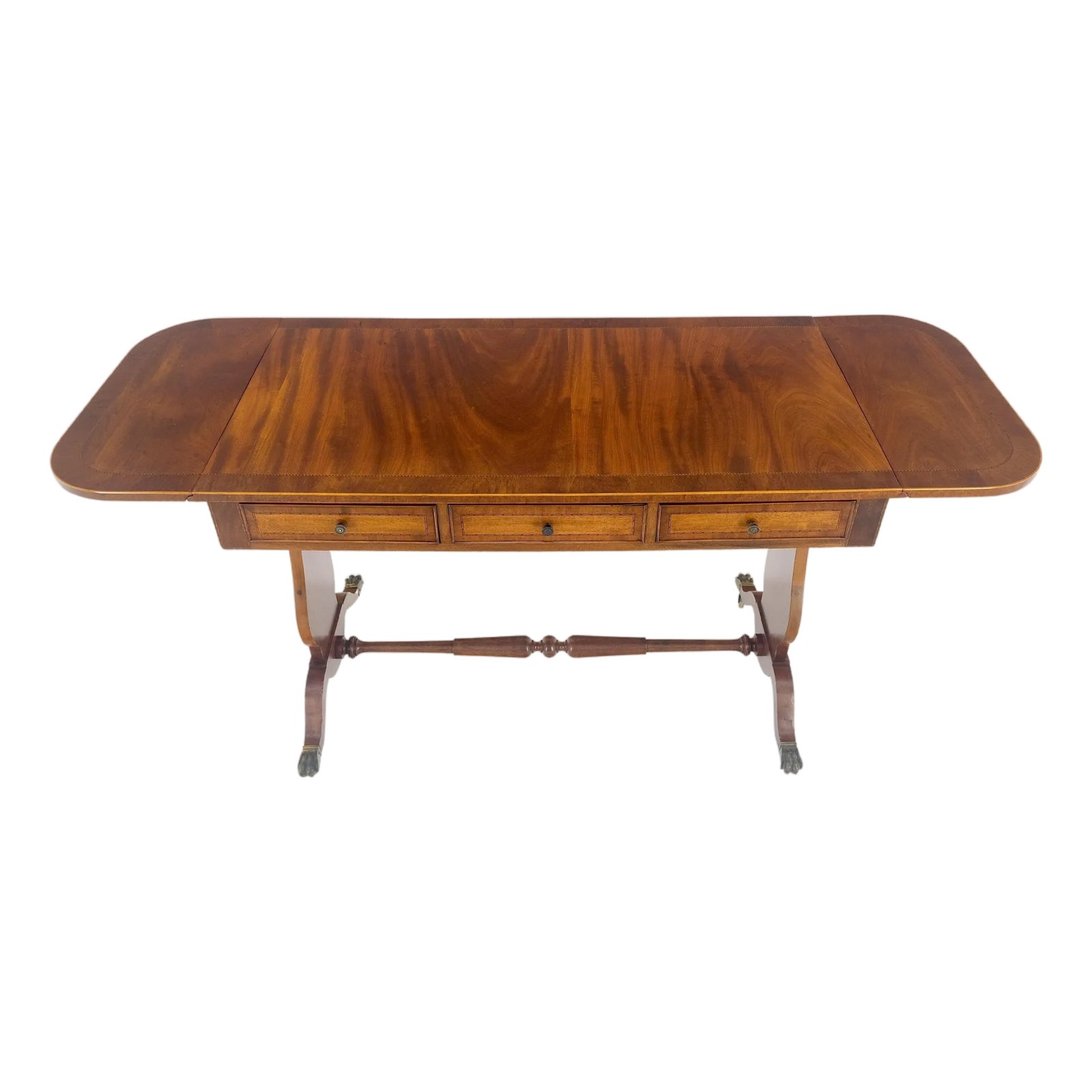 Drop Leaf Sides Dovetail Drawers Banded Inlaid Top Console Writing ...