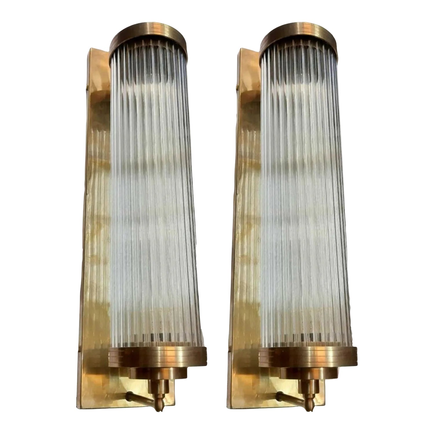 Pair Vintage 1940s Art Deco Brass & Glass Rod Fixture Ship Light Wall ...