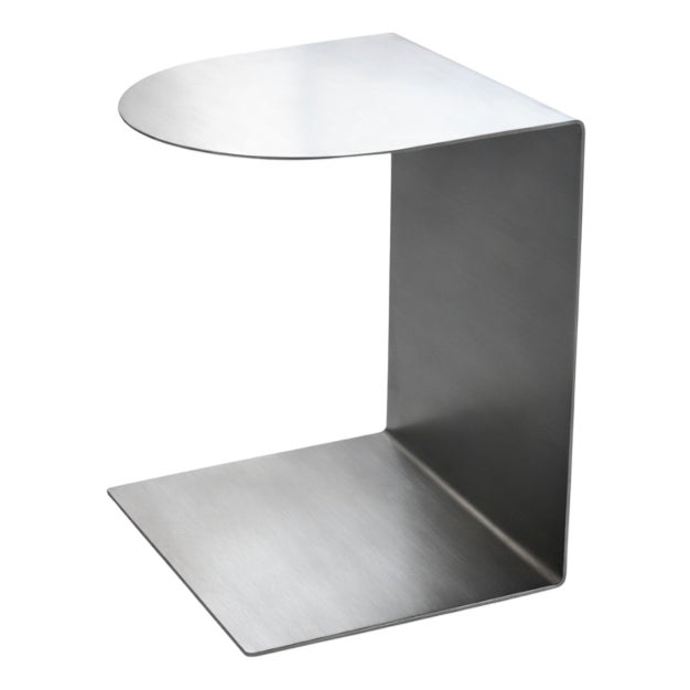 C-Shaped Side Table in Brushed Stainless Steel by Veliento | Chairish