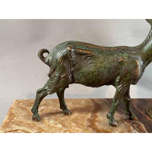 19th Century French Art Deco Metal Sculpture "Girl With Goats" | Chairish