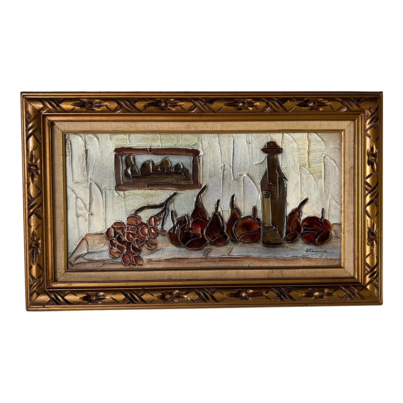 70's Roger Etienne Still Life Original Mixed Media Painting, Framed ...