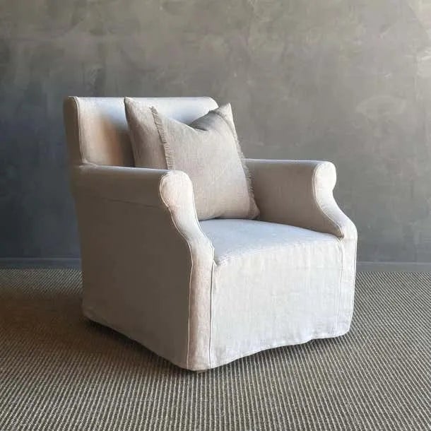 Belgian Linen Stone Washed Linen Slipcovered Chair | Chairish