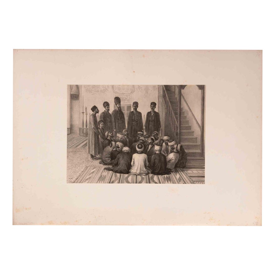 Auguste Raffet, Group of Men in a Mosque, Lithograph, 1845 | Chairish
