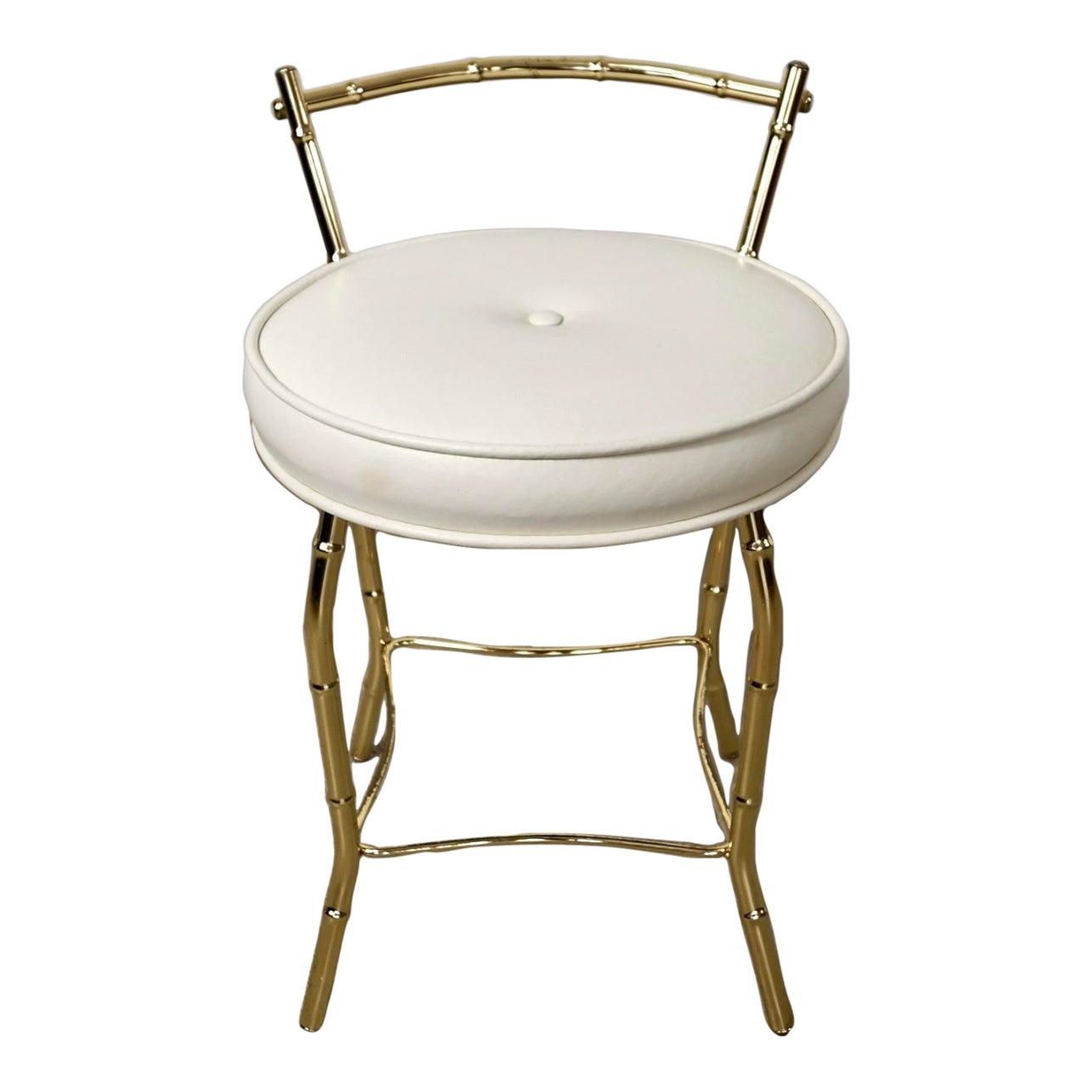 1960’s Hollywood Regency Faux Bamboo Brass Vanity Stool | Chairish