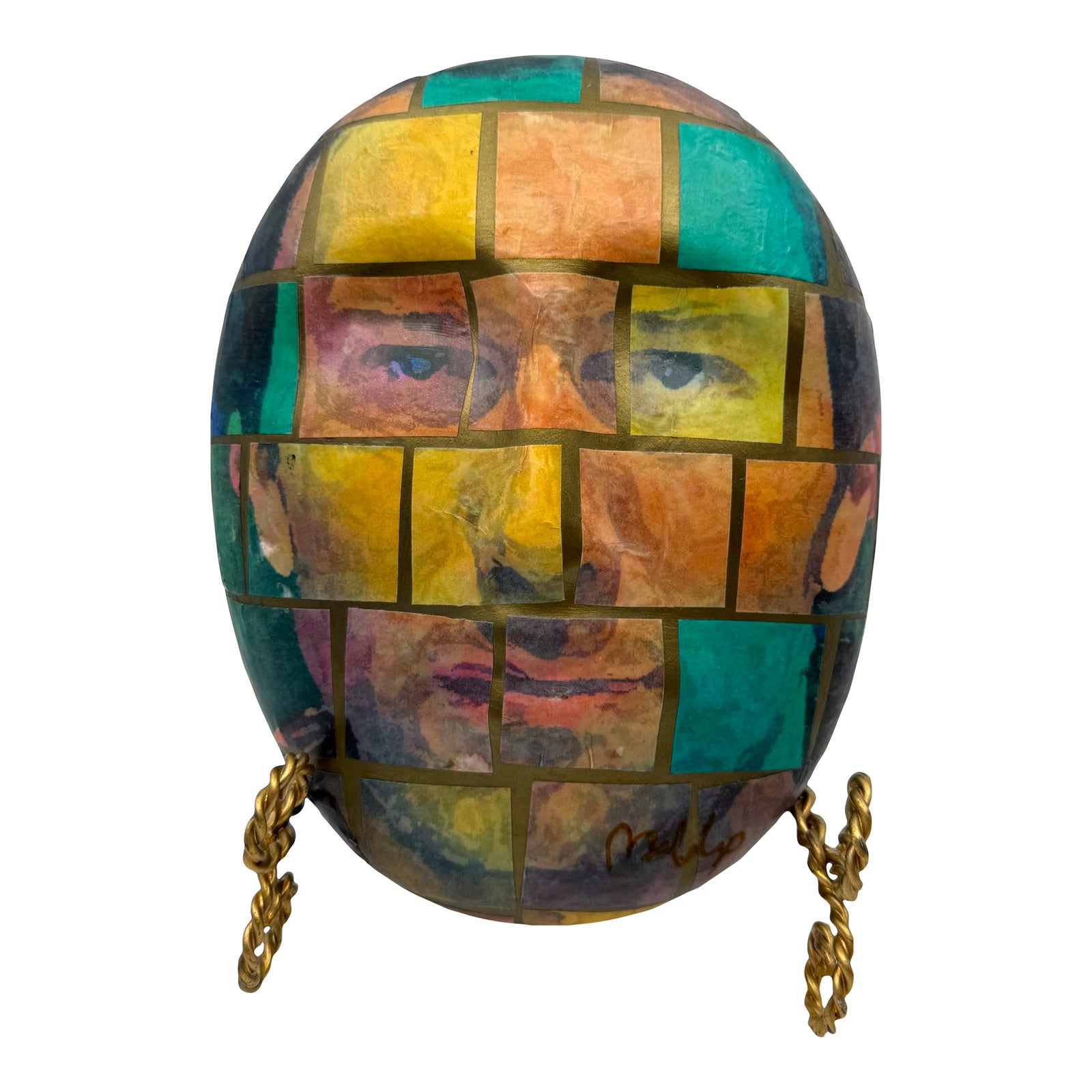 Vintage Ceramic Decoupage Face Tabletop Object | Chairish