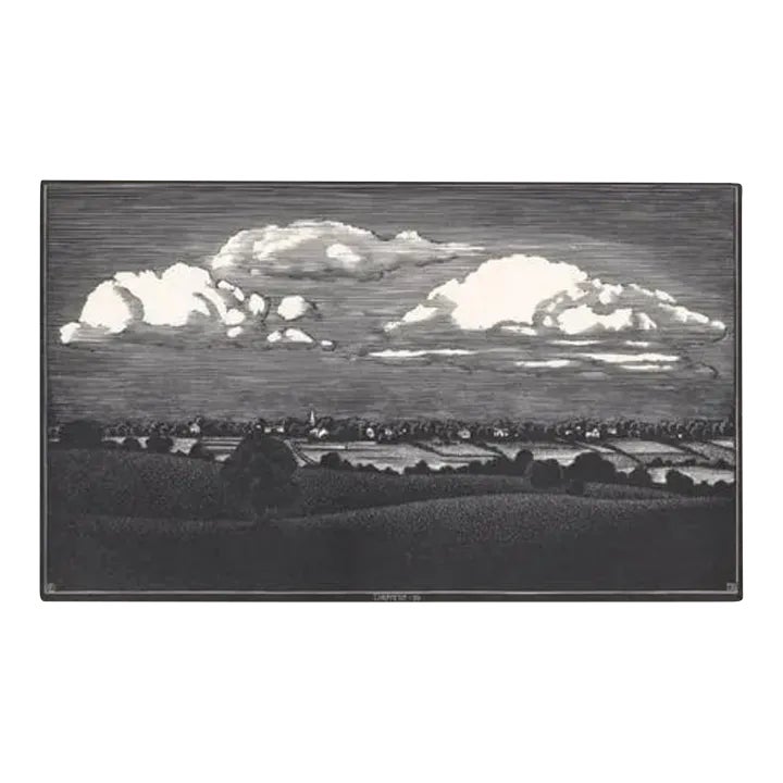 1935 Asa Cheffetz Clouds Over Enfield Connecticut Woodcut | Chairish