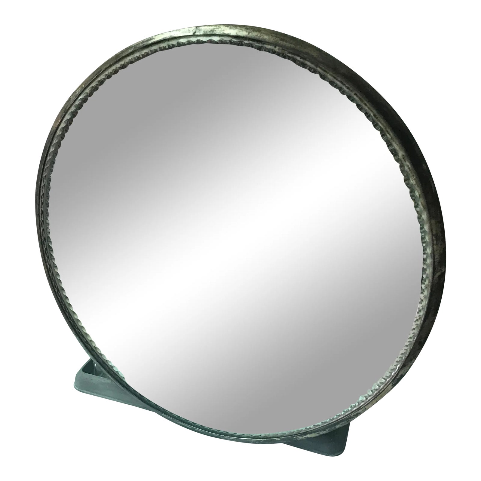 Antique Round Silver-Plate Mirror | Chairish