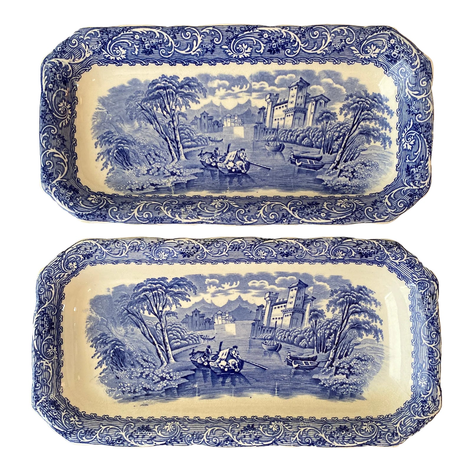 Antique Cauldon Ltd. England Blue Moore Platters- a Pair | Chairish