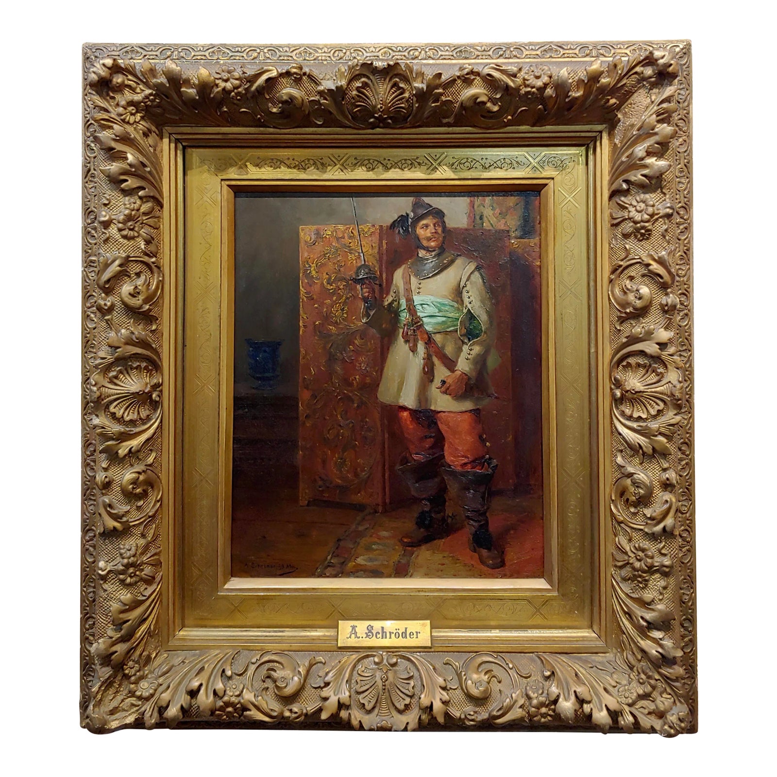 Albert F. Schroder -Portrait of German Cavalier W/Sword-19th Century ...