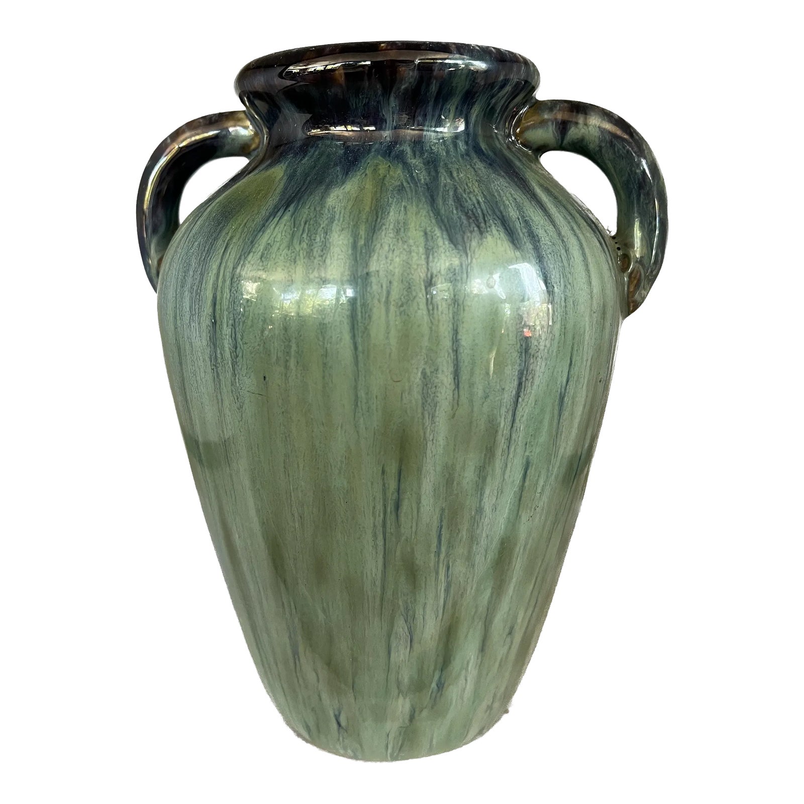 Vintage Sea-Green/Navy Blue Drip Glazed Pottery Vase | Chairish