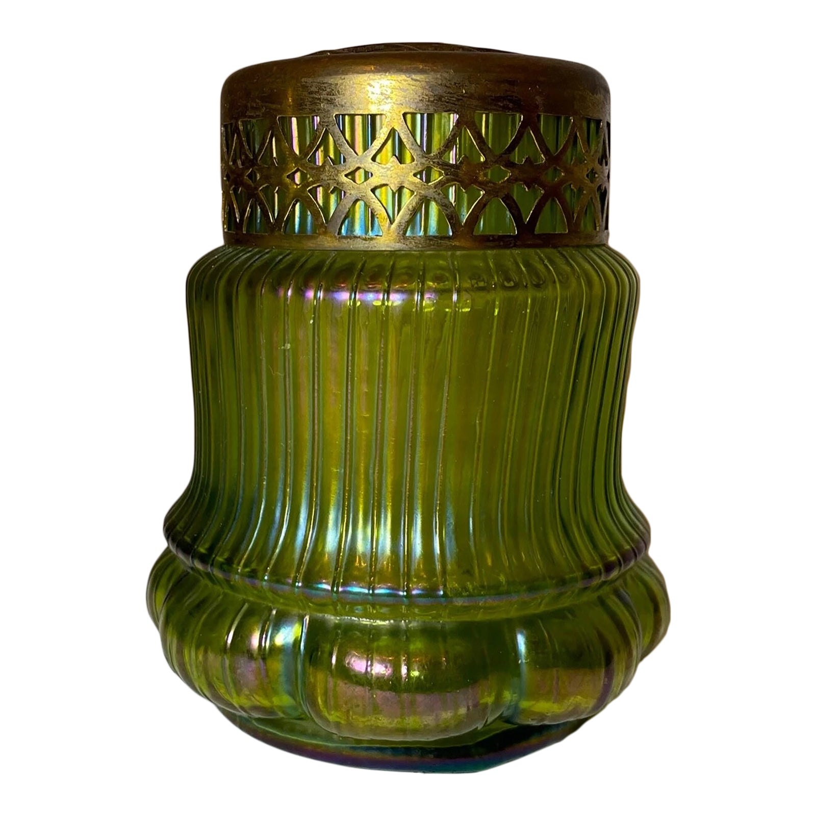 Antique Hand Blown Bohemian Loetz Bronze Mounted Green Glass Potpourri ...