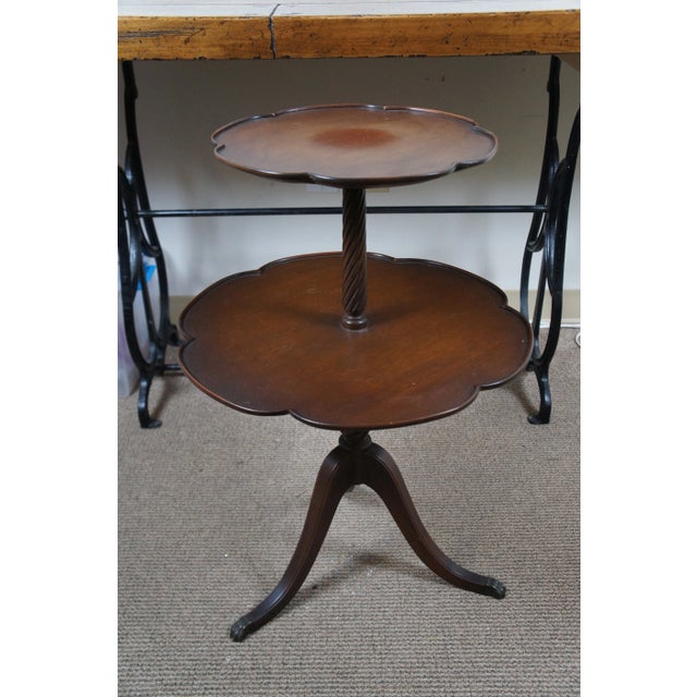 Antique Mahogany 2 Tier Pie Crust Dumbwaiter Butler Pedestal Serving ...