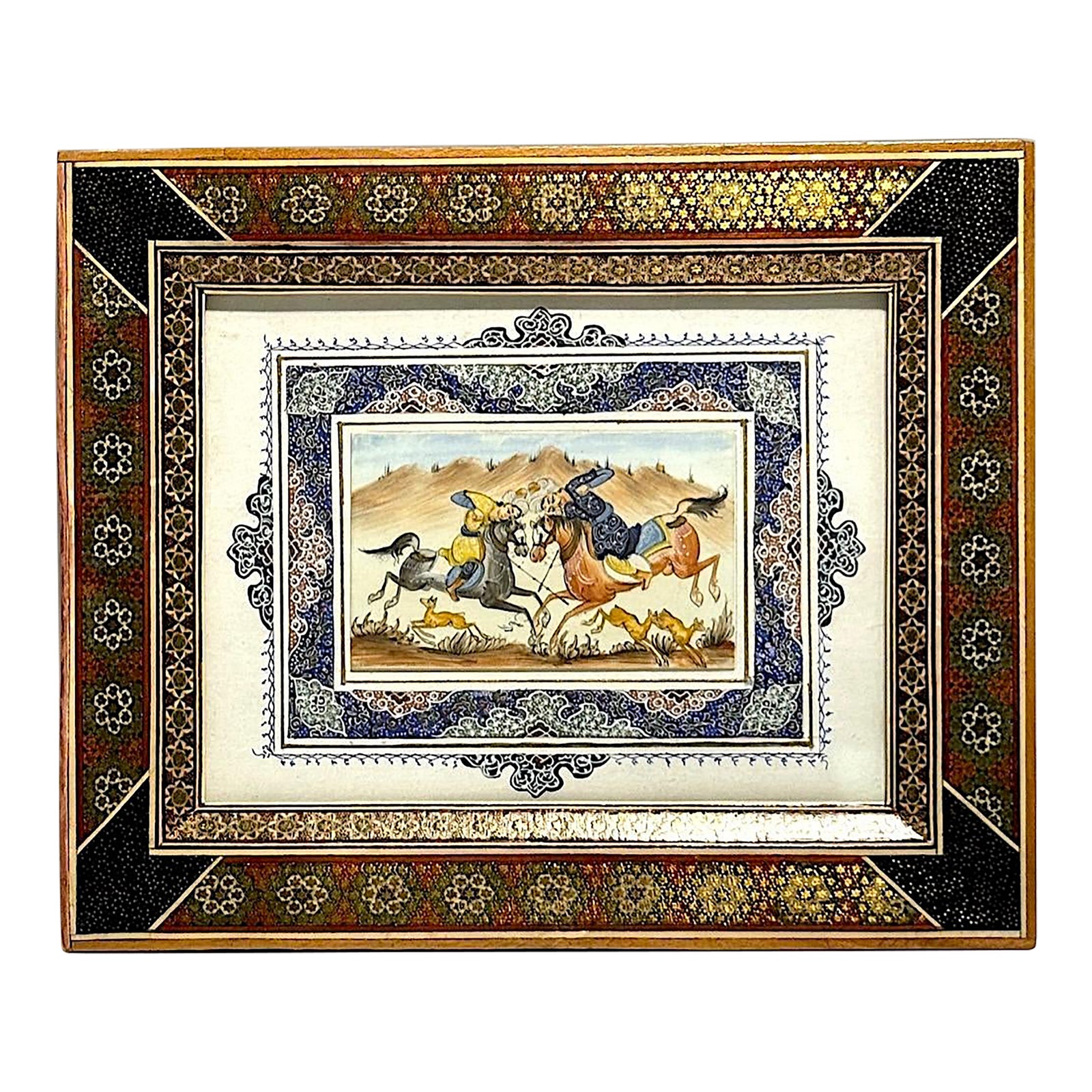 Persian Miniature Painting on Bone With Exquisite Mosaic Frame ...