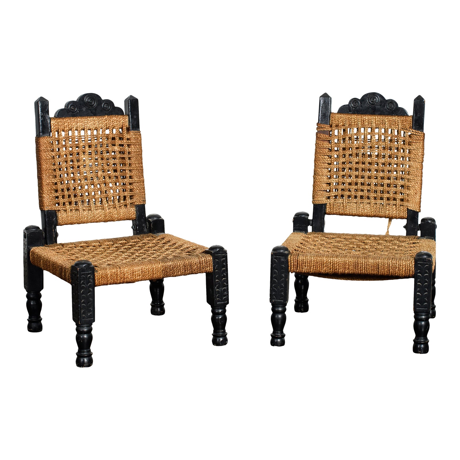 Vintage Handmade Indian Jute Chairs- Set of 2 | Chairish