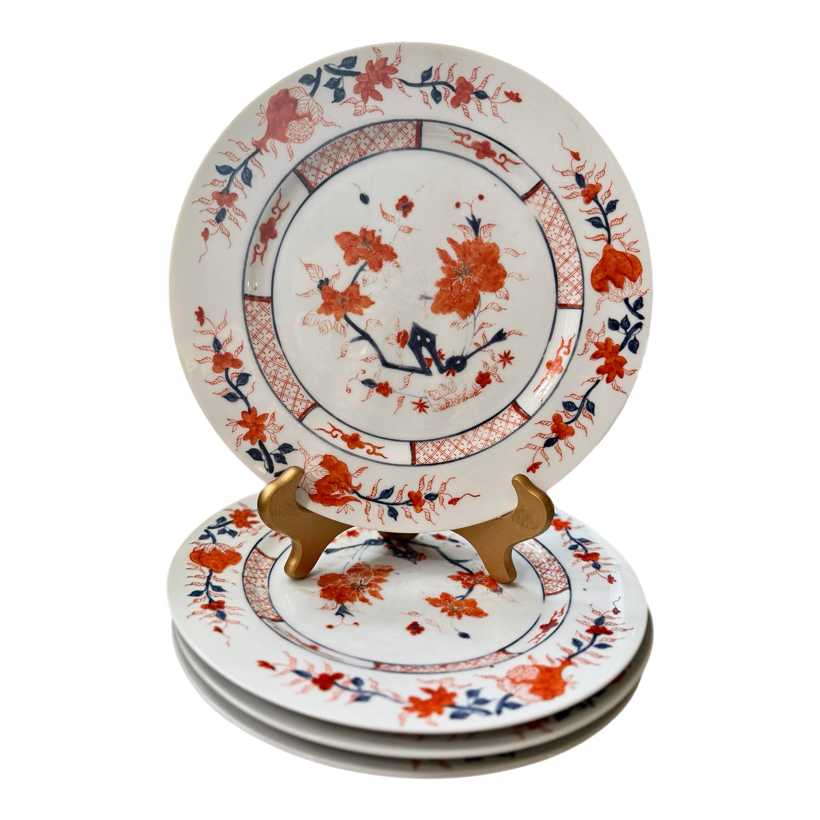 Chinoiserie Chinese Hand Painted Dinner Plates, Set of 4 | Chairish