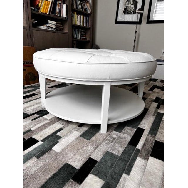 Late 20th Century Norwalk Mikala White Leather Ottoman WithWhite Base ...