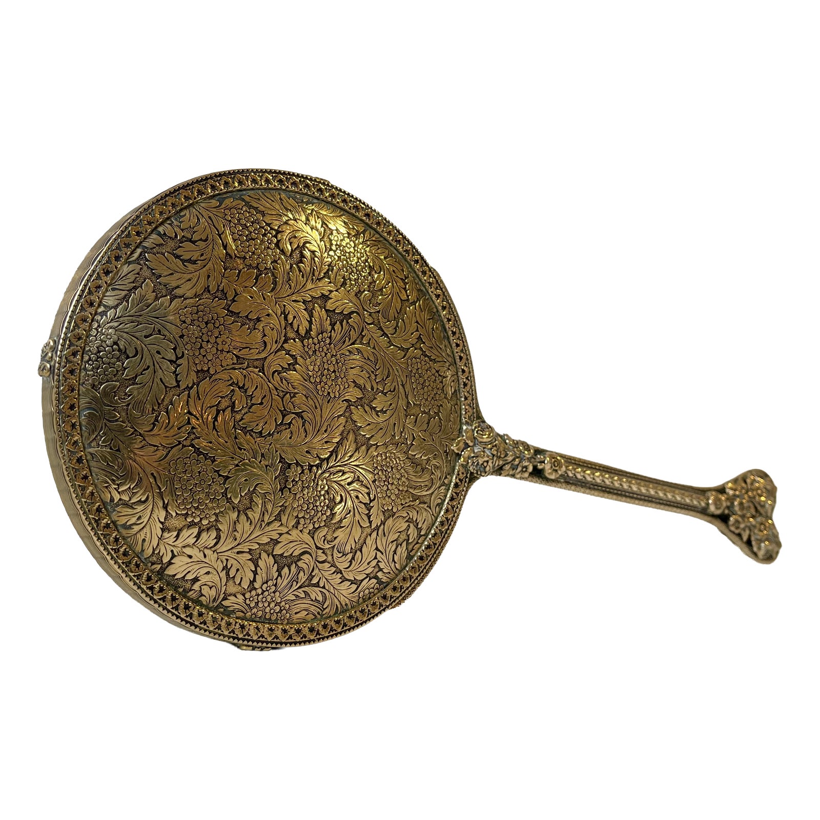 French Hand Mirror in Etched and Reticulated Bronze | Chairish