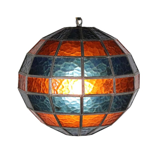 Leaded Ball Fixture With Geometric Textured Glass Block Surface C 1960/ ...