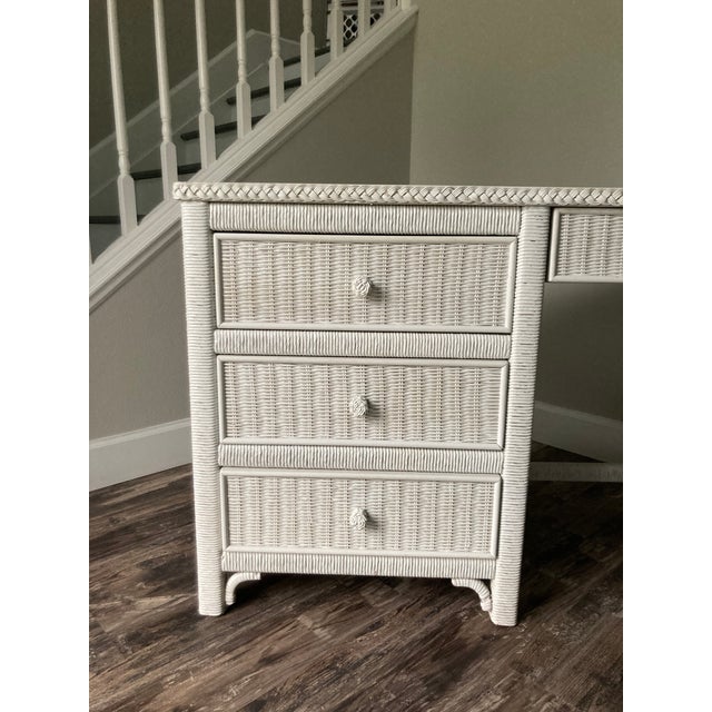 Late 20th Century Henry Link for Lexington White Wicker Desk | Chairish