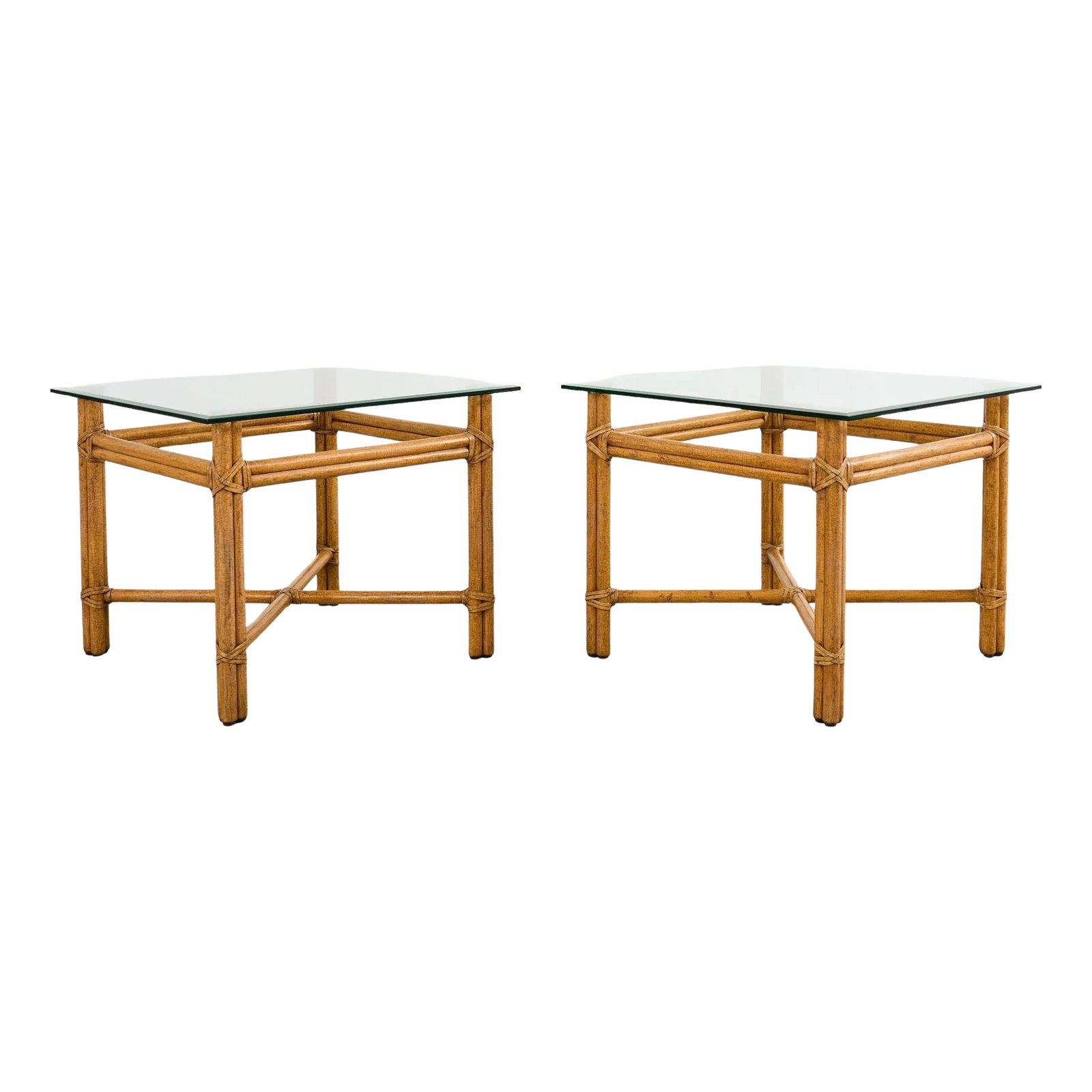 Pair of McGuire Rattan Organic Lacquered Side End Tables | Chairish