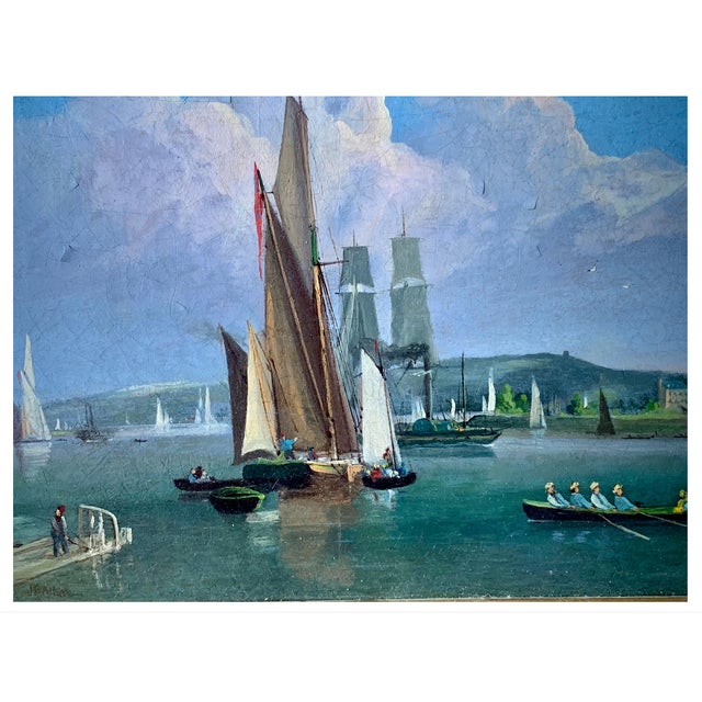 19th Century English Boats on a River With Sailing, Rowing and a Paddle ...
