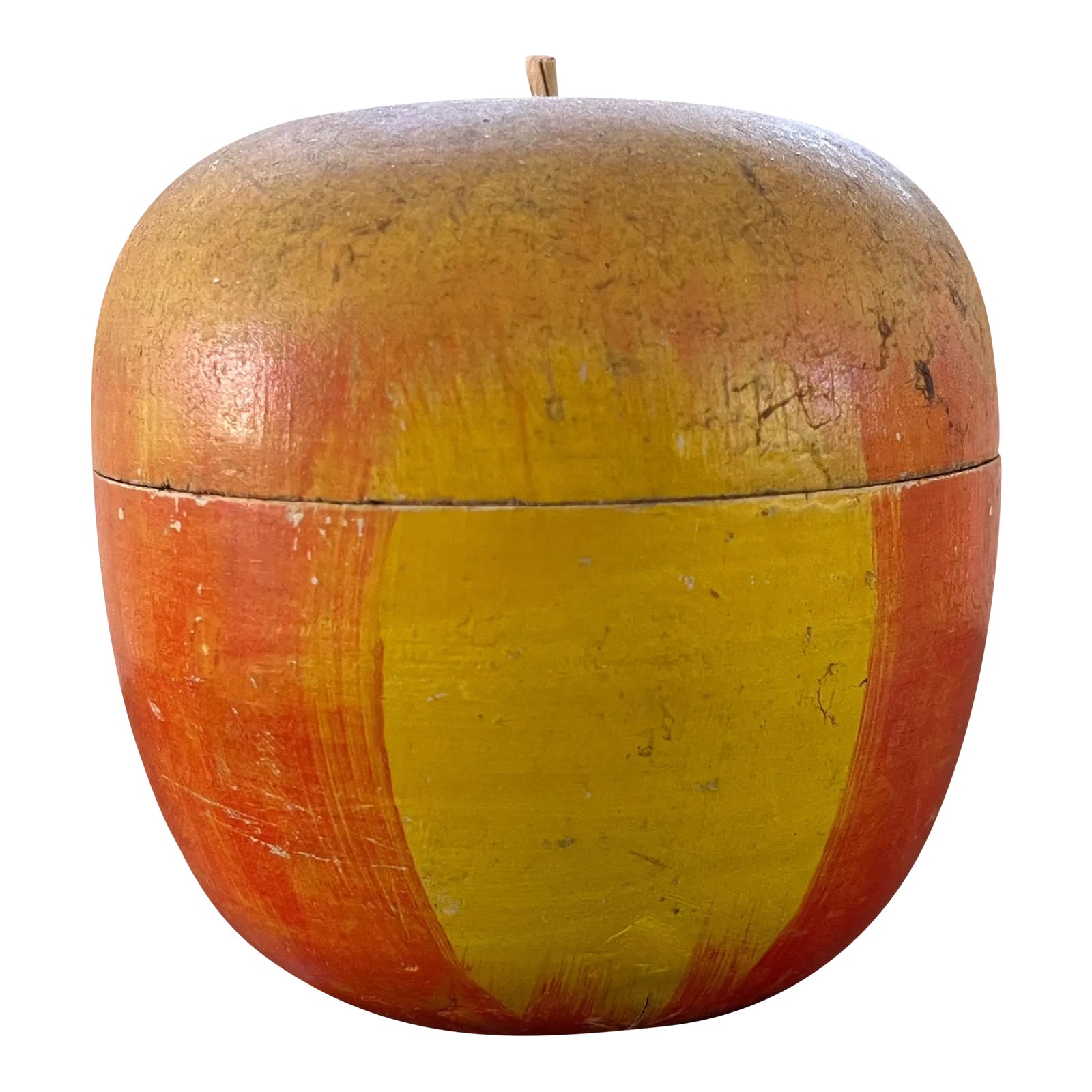 Antique Early 20th Century Paint Decorated Carved Wood Apple Box | Chairish