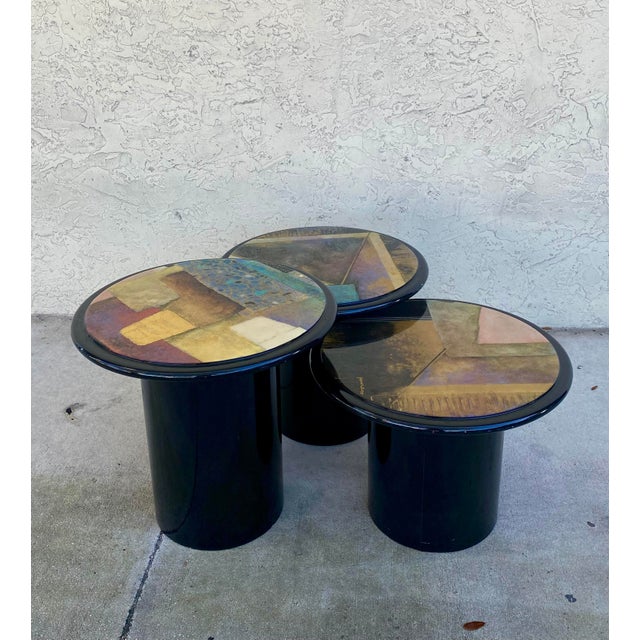 Postmodern Signed Painted Abstract Lacquered Staggered Tables - Set of ...