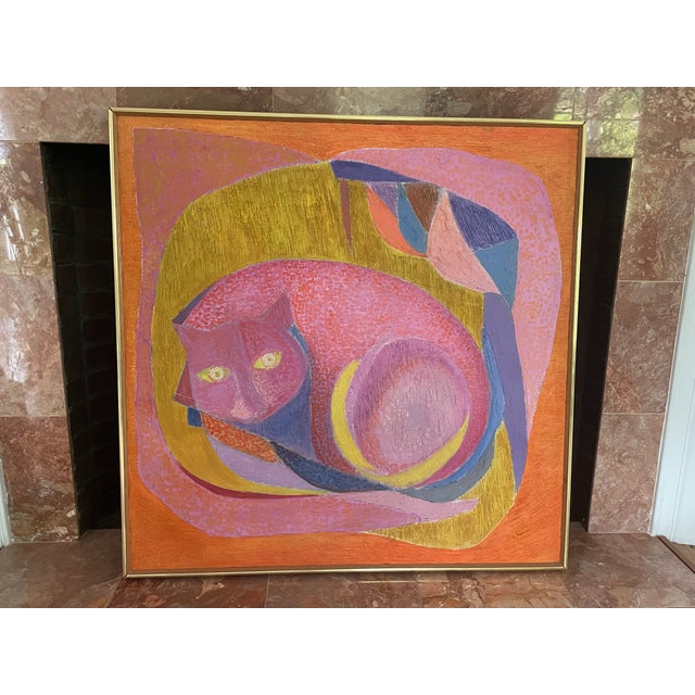 1975 "Le Chat" Abstract Oil Painting by Angel Ponce De Leon, Framed ...