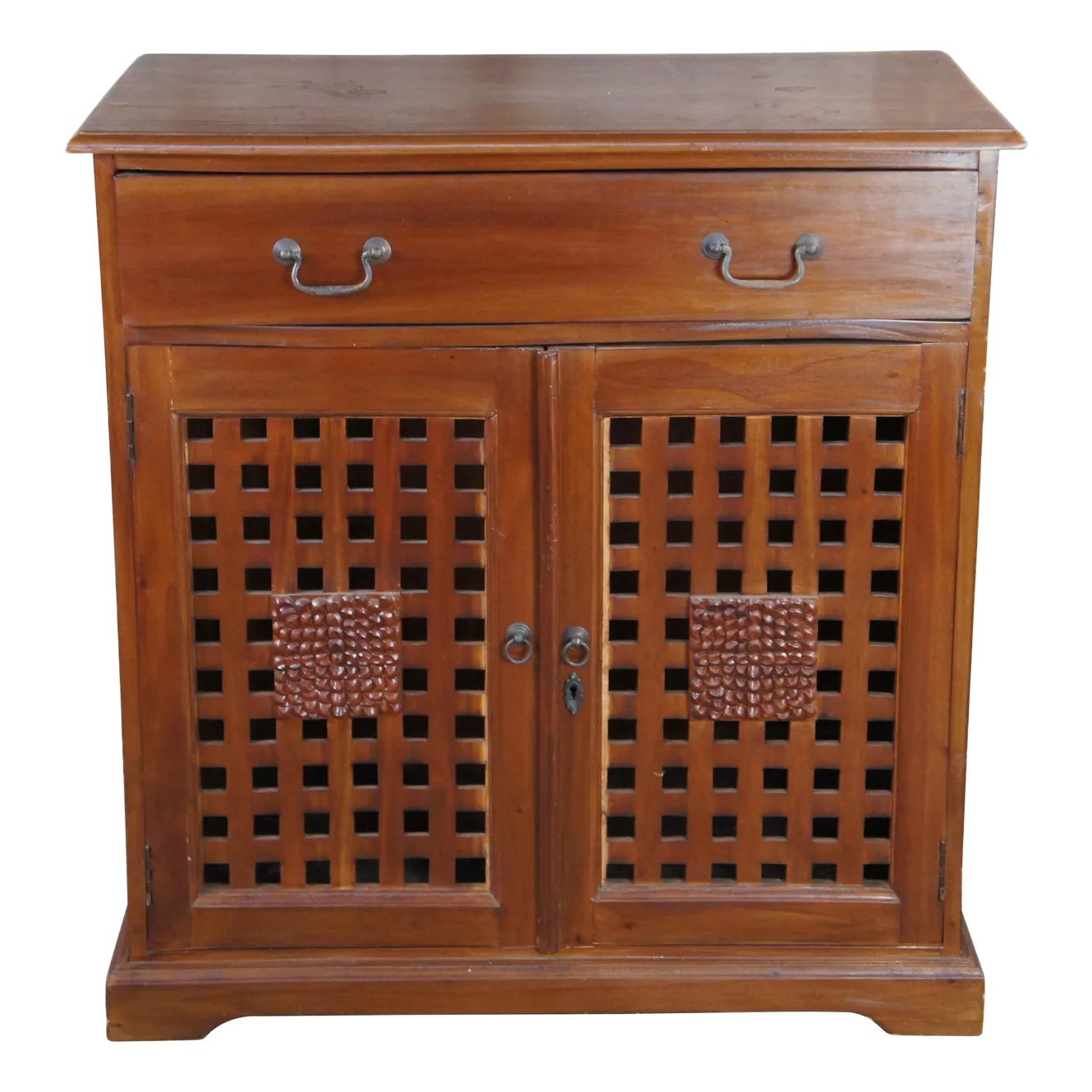 Vintage Indonesian Mahogany Lattice Carved Cupboard Buffet Server ...