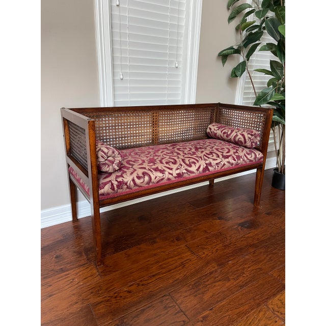 1950s Vintage Mid-Century Modern Cane Back Bench | Chairish