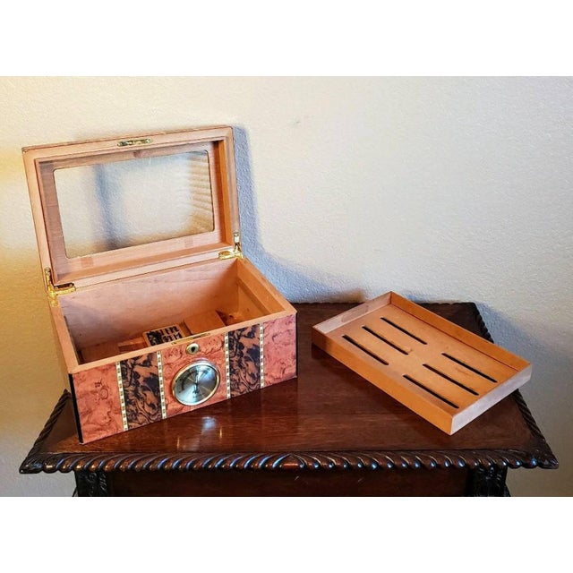 Contemporary Wood Inlaid Cigar Humidor Box | Chairish