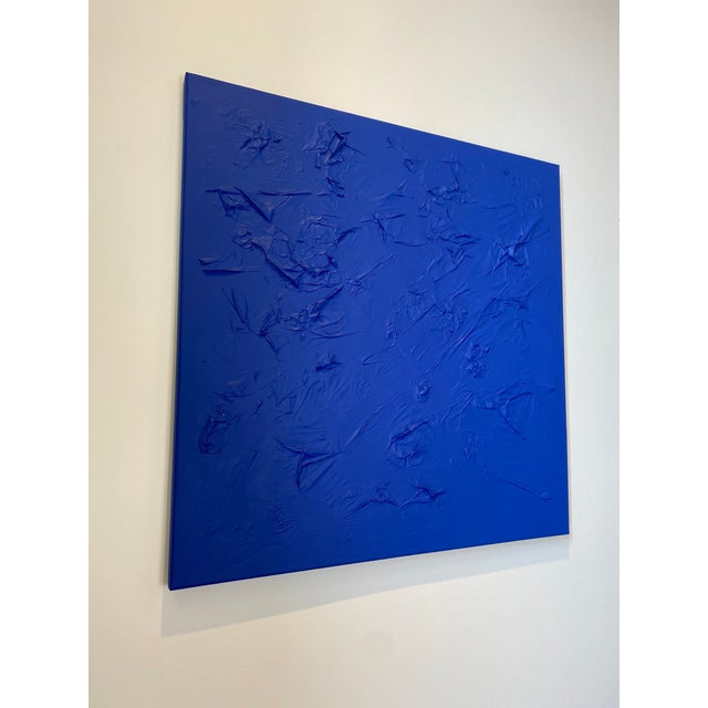 Contemporary Abstract Minimalist Blue Monochromatic Mixed-Media ...
