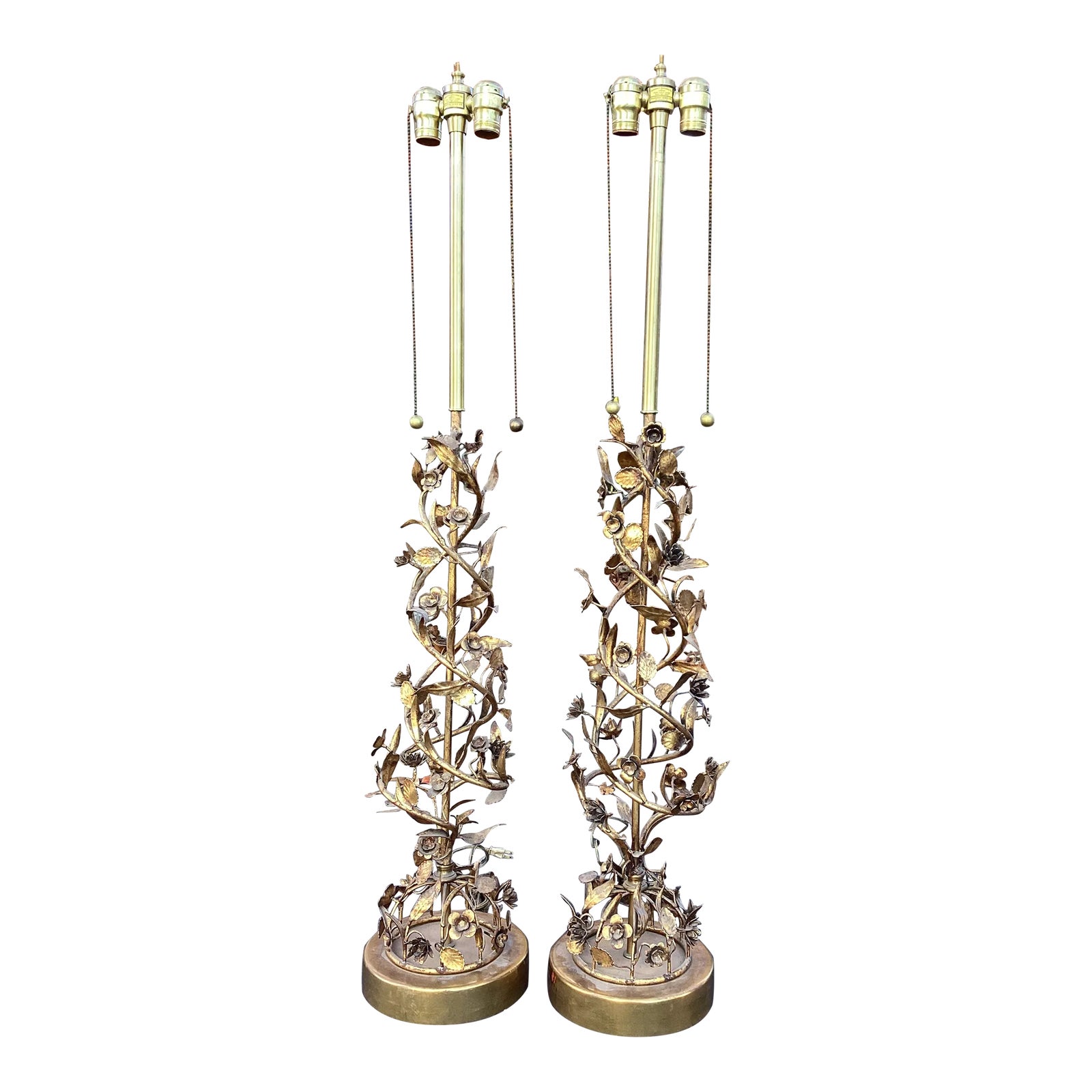 Pair Mid Century Modern Marbro Italian Tole Gilt Floral Vine Lamps ...