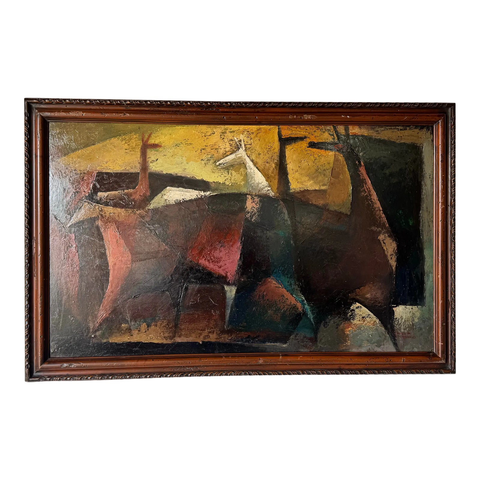 1970s Vintage Abstract Wildlife Oil on Canvas Painting by Roger ...