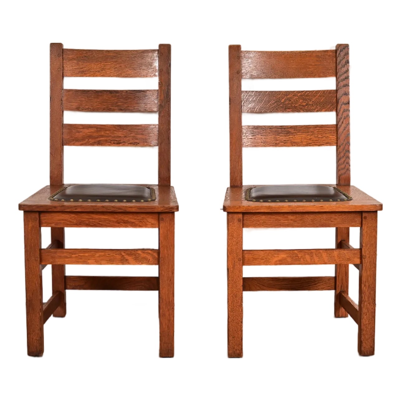 Limbert Antique Mission Oak Arts & Crafts Ladder Back Side Chairs or ...