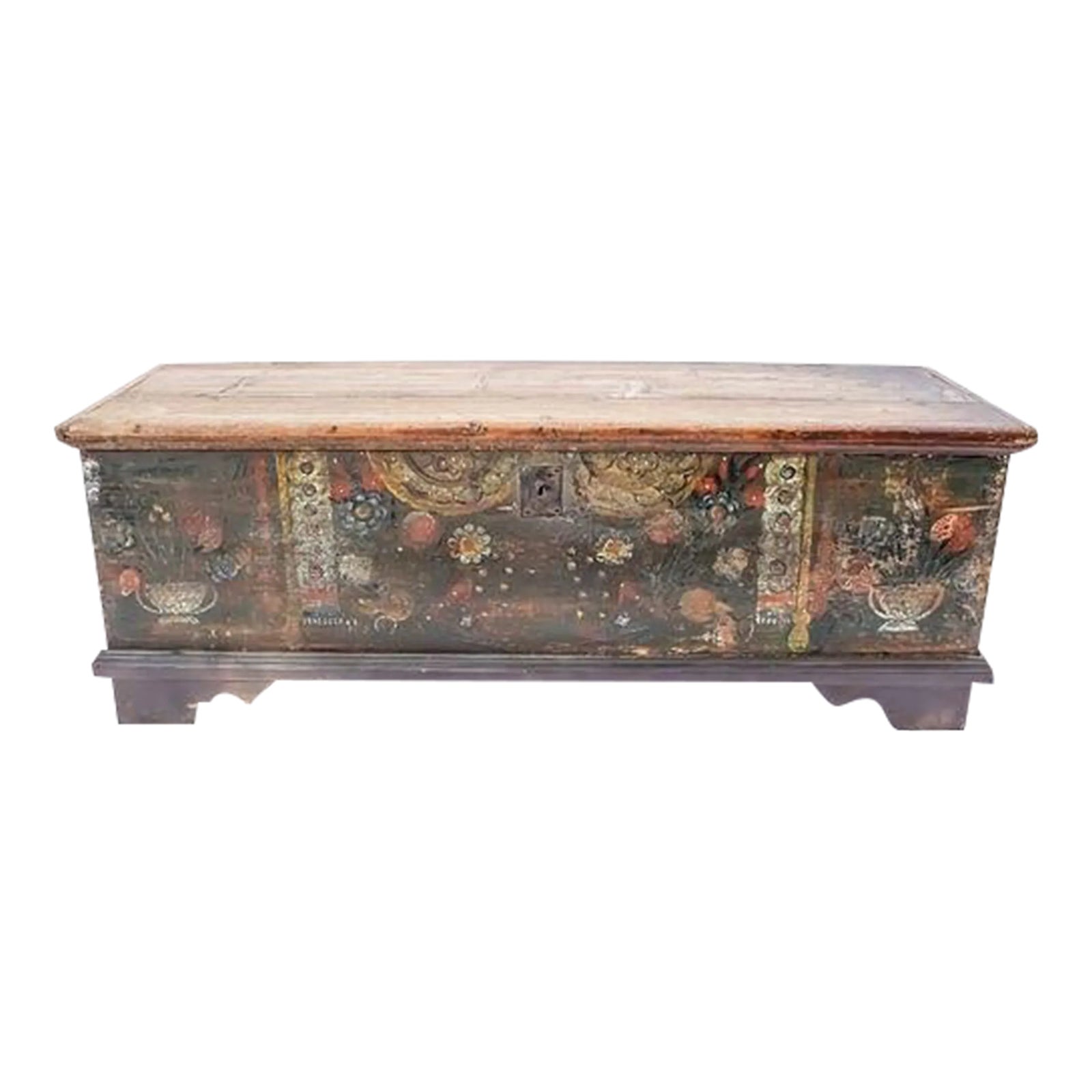 Dutch Colonial 18th Century Dowry Chest Hand Painted Details | Chairish