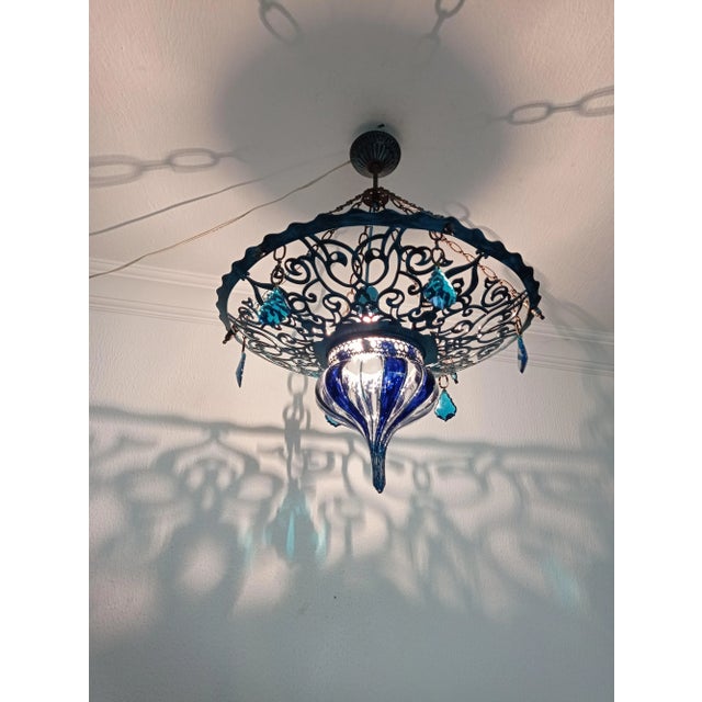 90s Chandelier Vintage Wrought Iron Lighting Ceiling Pendant | Chairish