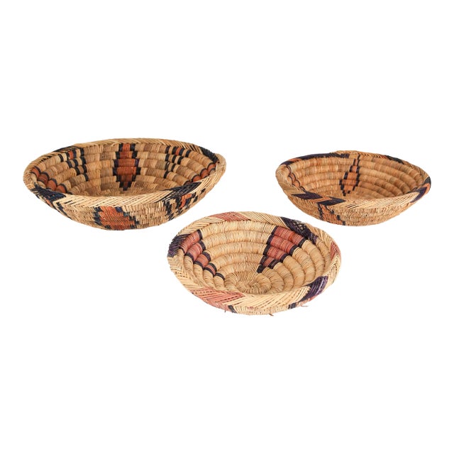Vintage Moroccan Hand Woven Palm Bread Baskets - Set of 3 | Chairish