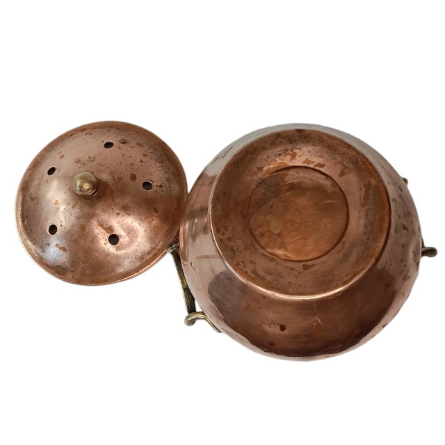 Vintage Copper Pot With Vented Lid Brass Handles Potpourri Simmering ...
