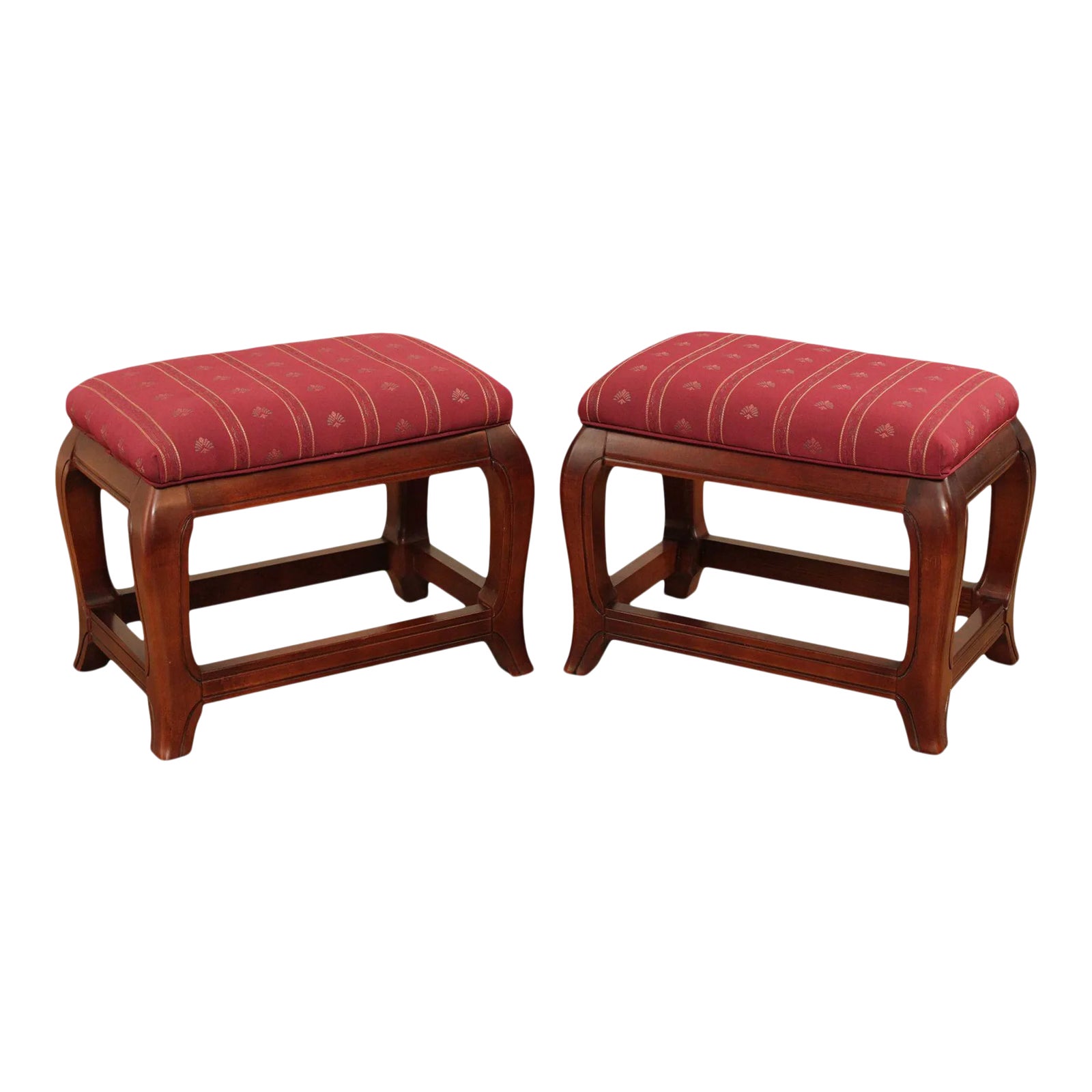 Vintage Asian Influenced Cherry Stools - A Pair | Chairish