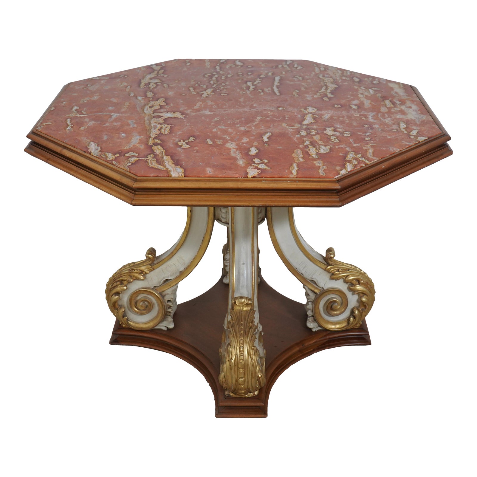Italian Marble Top Octagonal Painted Base Center Table | Chairish